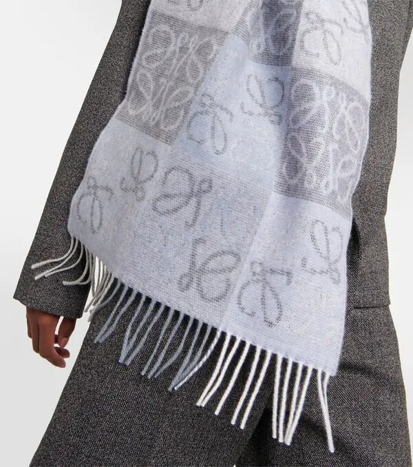 Loewe Anagram Wool And Cashmere Scarf - Blue