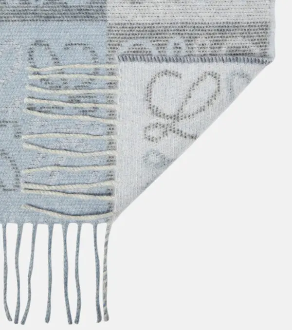 Loewe Anagram Wool And Cashmere Scarf - Blue