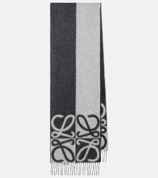 Loewe Anagram Wool And Cashmere Scarf - Grey