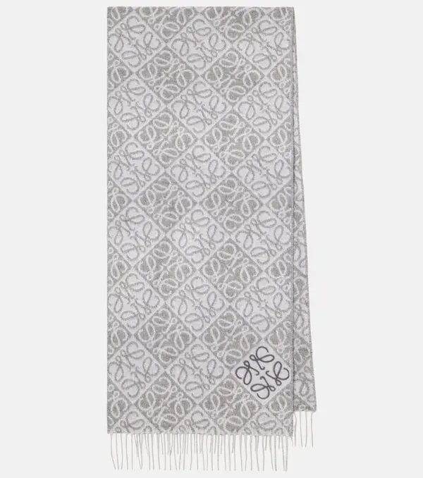 Loewe Anagram Wool And Cashmere Scarf - Grey