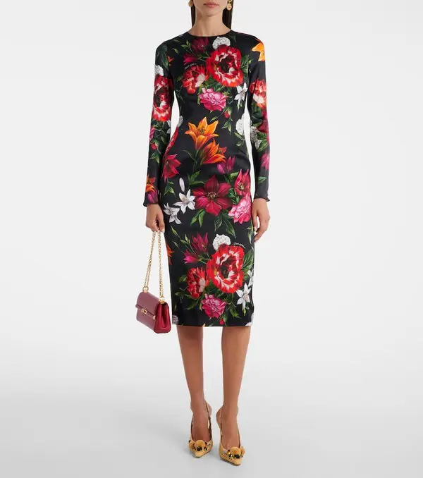 Dolce & Gabbana Floral Print Midi Dress - Black