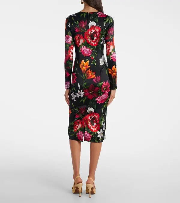 Dolce & Gabbana Floral Print Midi Dress - Black
