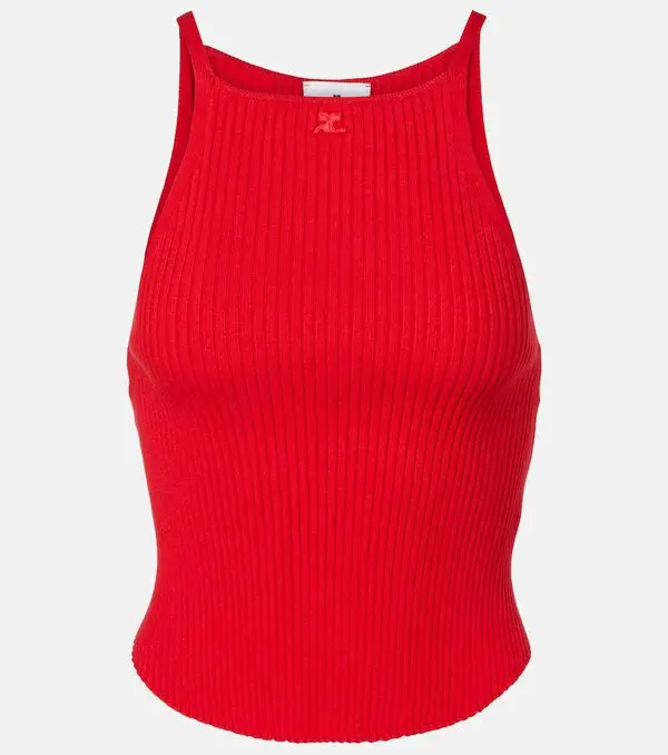 COURREGES Courrèges Circle Logo Ribbed-knit Tank Top