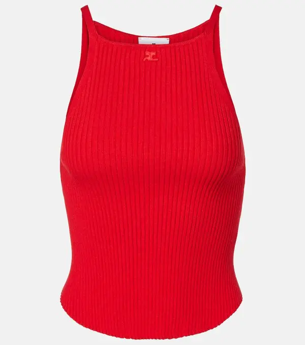 COURREGES Courrèges Circle Logo Ribbed-knit Tank Top - Red
