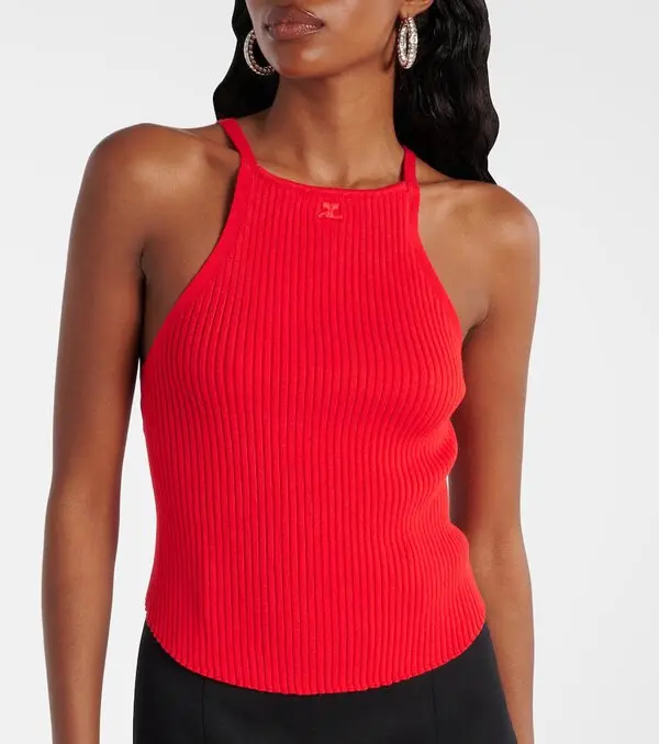 COURREGES Courrèges Circle Logo Ribbed-knit Tank Top - Red