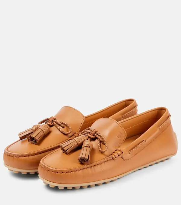 TOD'S Leather Loafers With Gold Tone Hardware - Brown