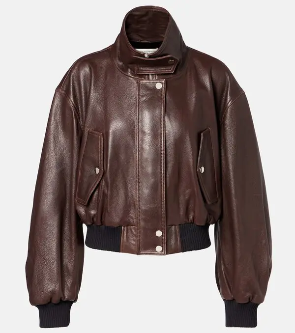 Nour Hammour Briar Leather Bomber Jacket - Brown