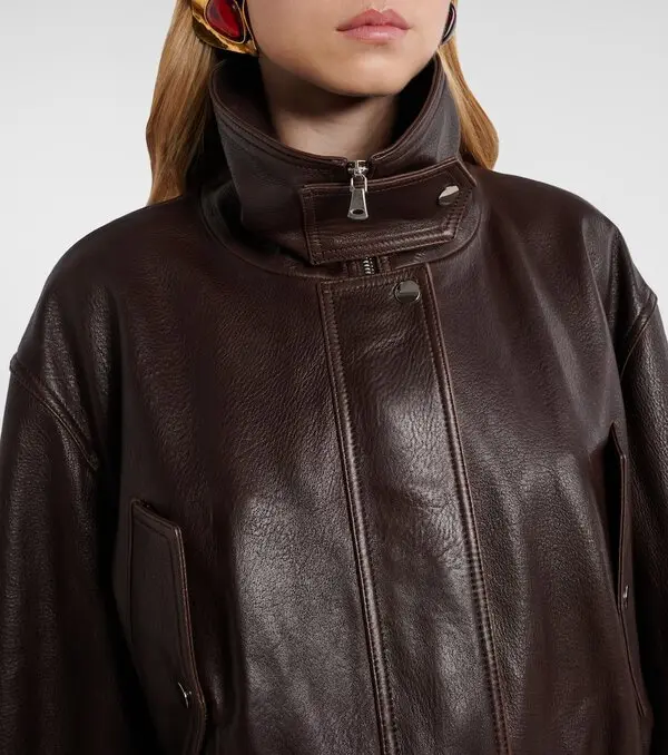 Nour Hammour Briar Leather Bomber Jacket - Brown