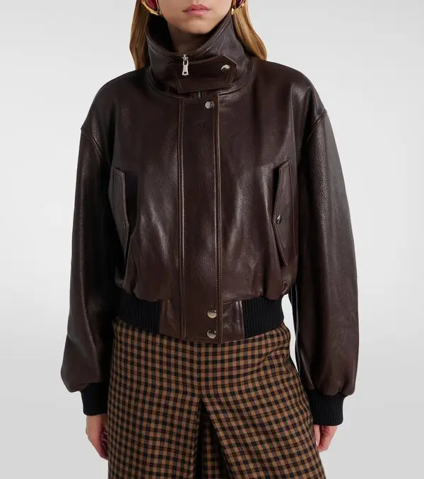 Nour Hammour Briar Leather Bomber Jacket - Brown