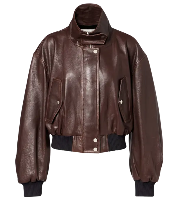 Nour Hammour Briar Leather Bomber Jacket - Brown
