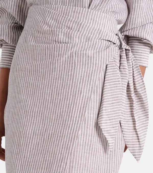 Brunello Cucinelli Striped Linen Wrap Skirt