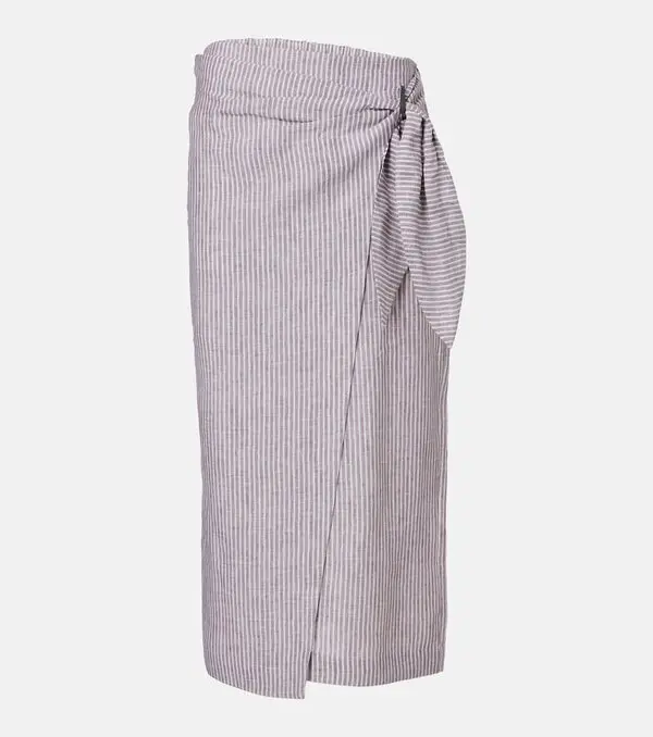 Brunello Cucinelli Striped Linen Wrap Skirt - Brown