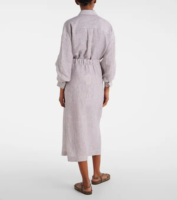 Brunello Cucinelli Striped Linen Wrap Skirt