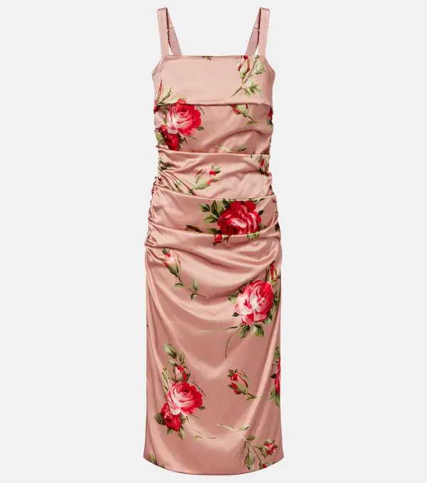 Dolce & Gabbana Floral Satin Midi Dress - Pink