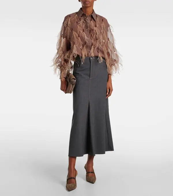 Brunello Cucinelli Wool-blend Midi Skirt - Grey