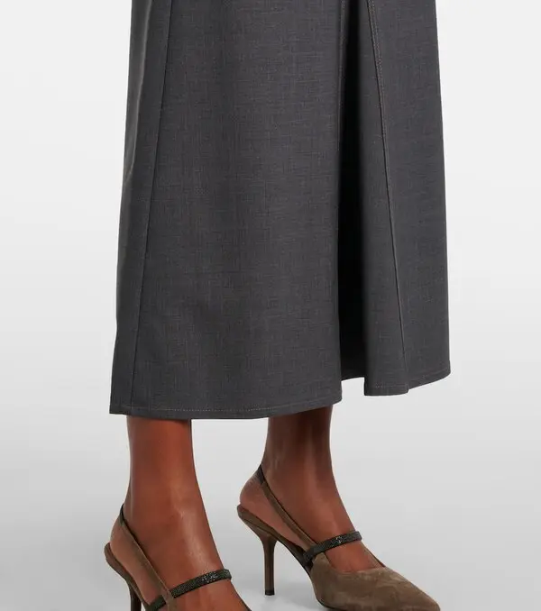 Brunello Cucinelli Wool-blend Midi Skirt - Grey
