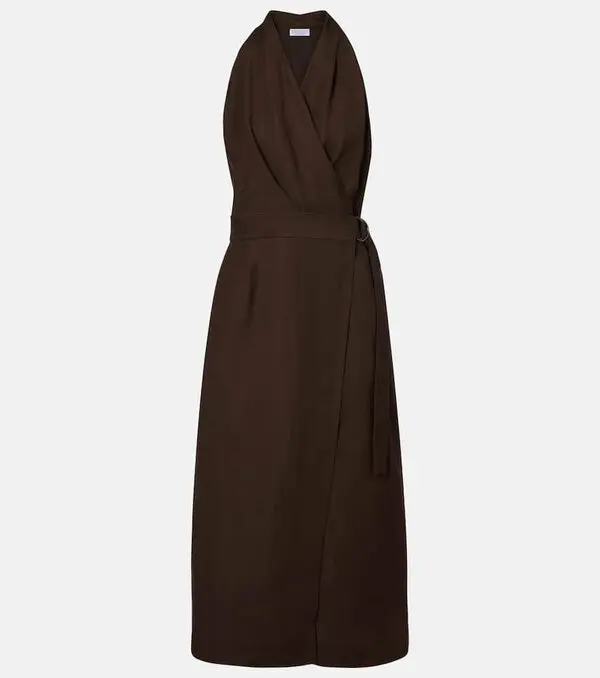 Brunello Cucinelli Twill Wrap Dress - Brown