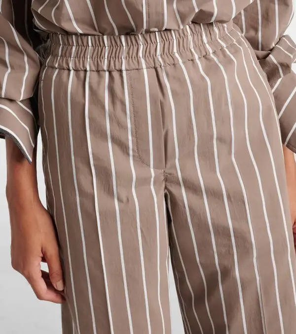 Brunello Cucinelli Striped Cotton-blend Wide-leg Pants