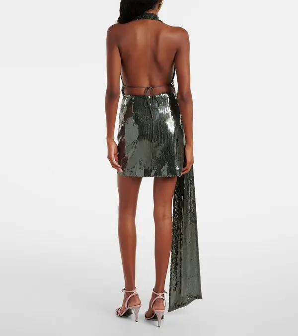 Alex Perry Draped Halterneck Sequined Minidress - Green