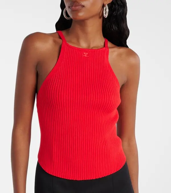 COURREGES Circle Logo Ribbed-knit Tank Top