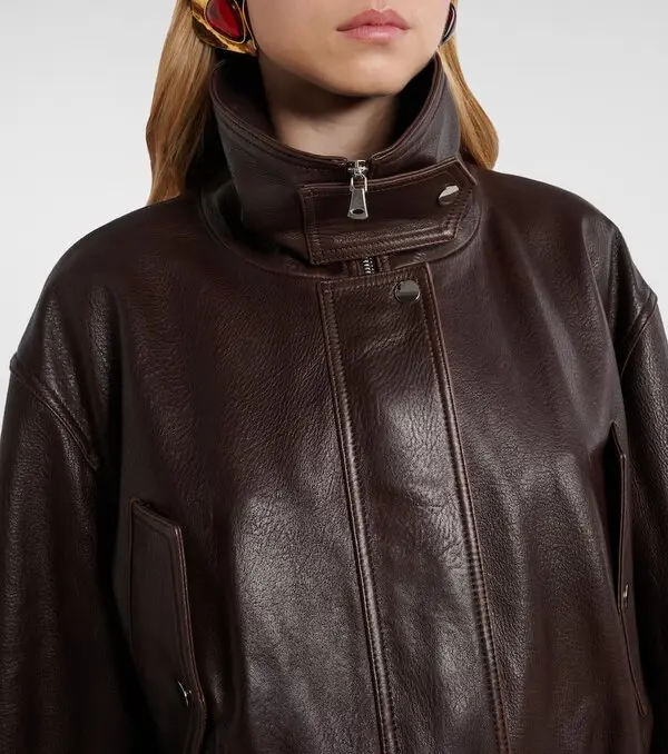 Nour Hammour Briar Leather Bomber Jacket - Brown