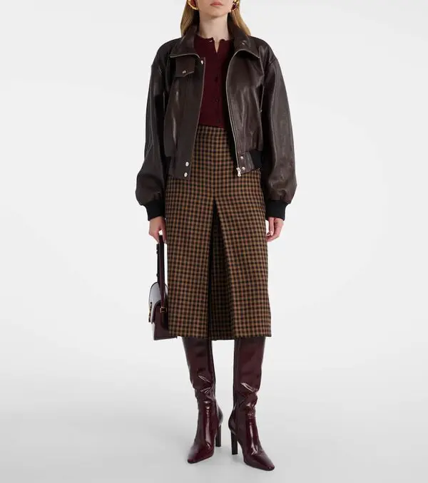Nour Hammour Briar Leather Bomber Jacket - Brown