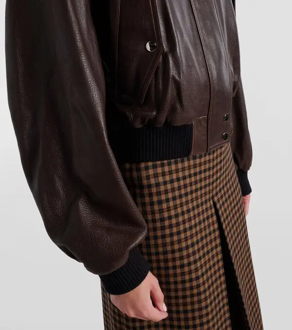 Nour Hammour Briar Leather Bomber Jacket - Brown