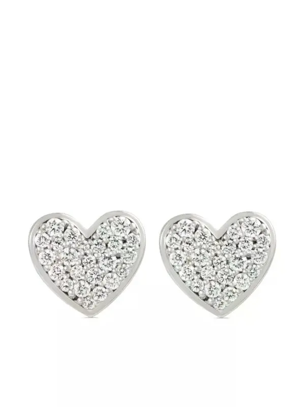 ALINKA 18kt White Gold Caviar Heart Diamond Stud Earrings - Silver