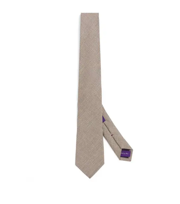 Ralph Lauren Purple Label Linen-silk Houndstooth Standard Tie - Beige