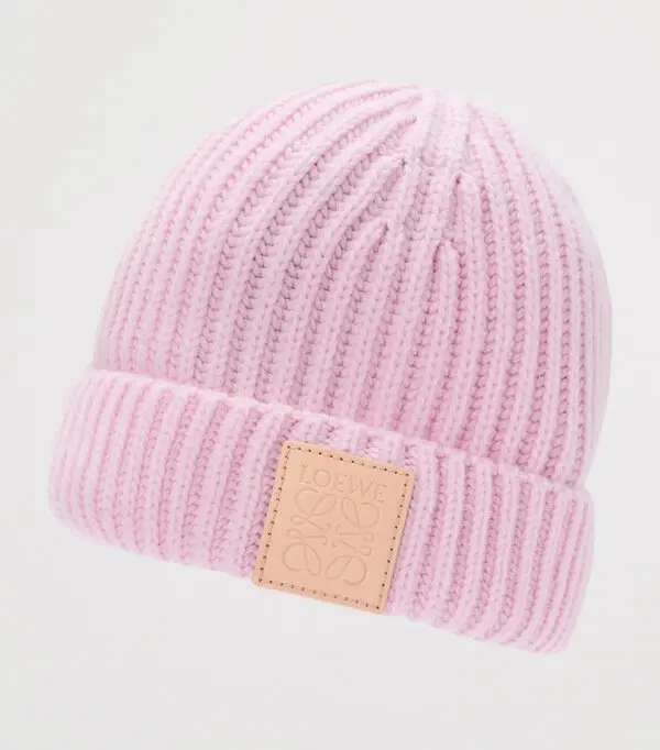 Loewe Cashmere Ribbed Beanie - Pink