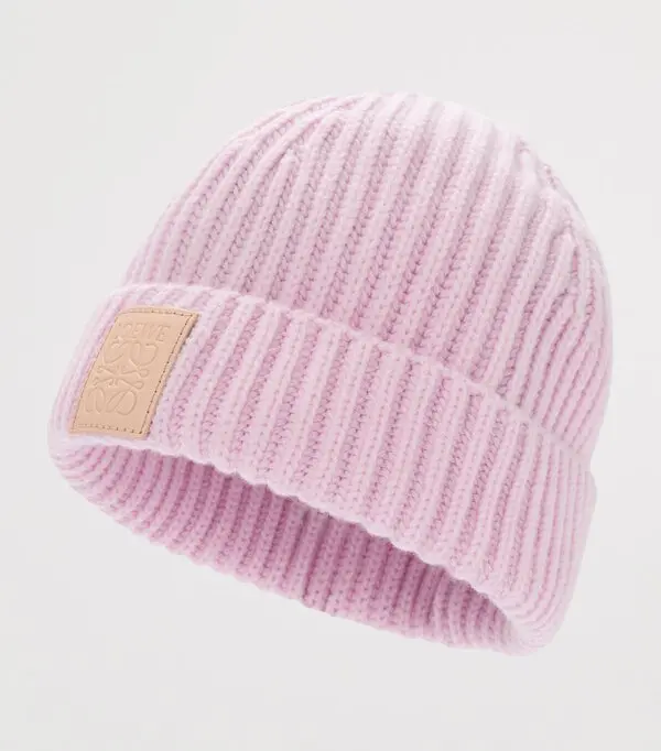 Loewe Cashmere Ribbed Beanie - Pink