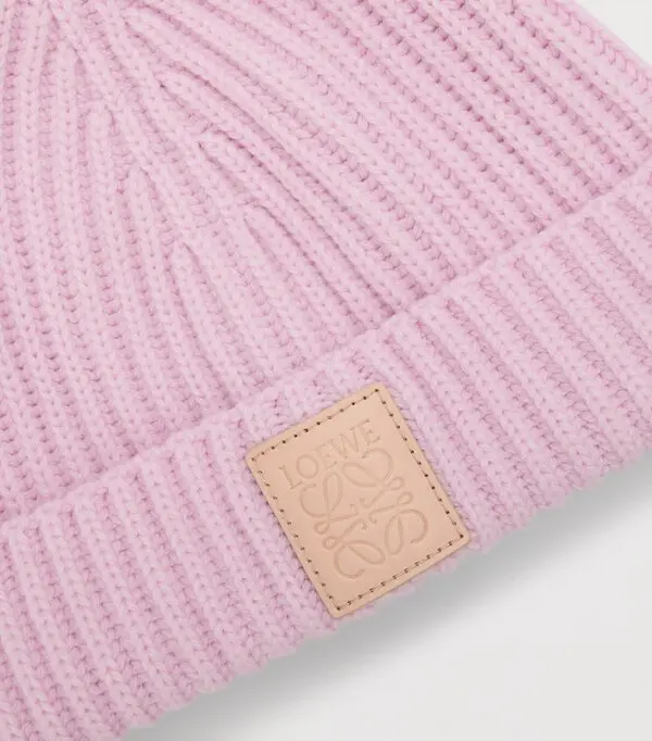 Loewe Cashmere Ribbed Beanie - Pink
