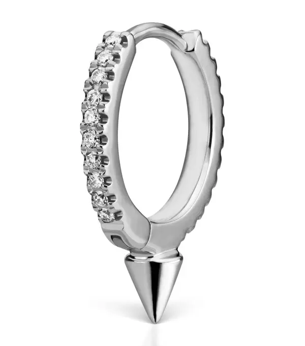 MARIA TASH Gold Single Short Spike Diamond Eternity Hoop Earring - White