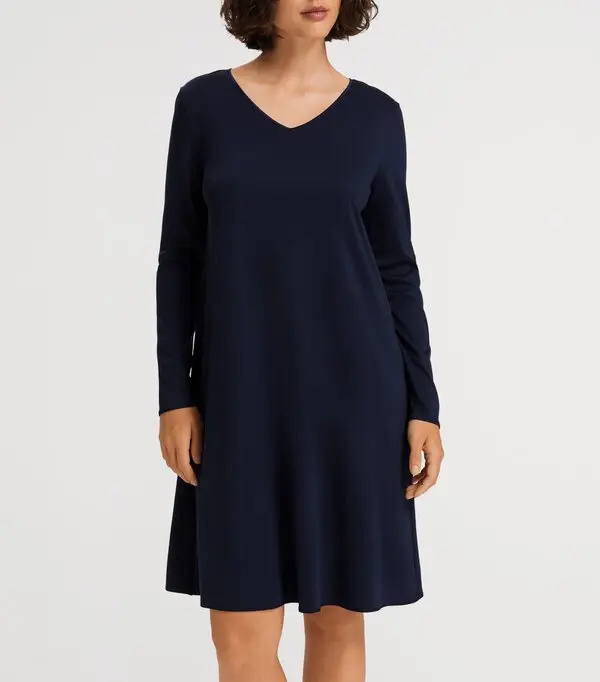 Hanro Cotton Long-sleeve Nightdress - Navy