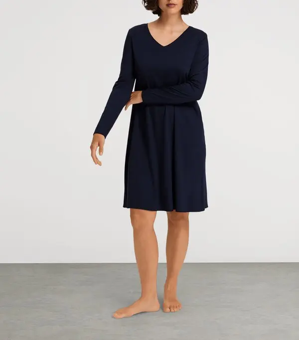 Hanro Cotton Long-sleeve Nightdress - Navy