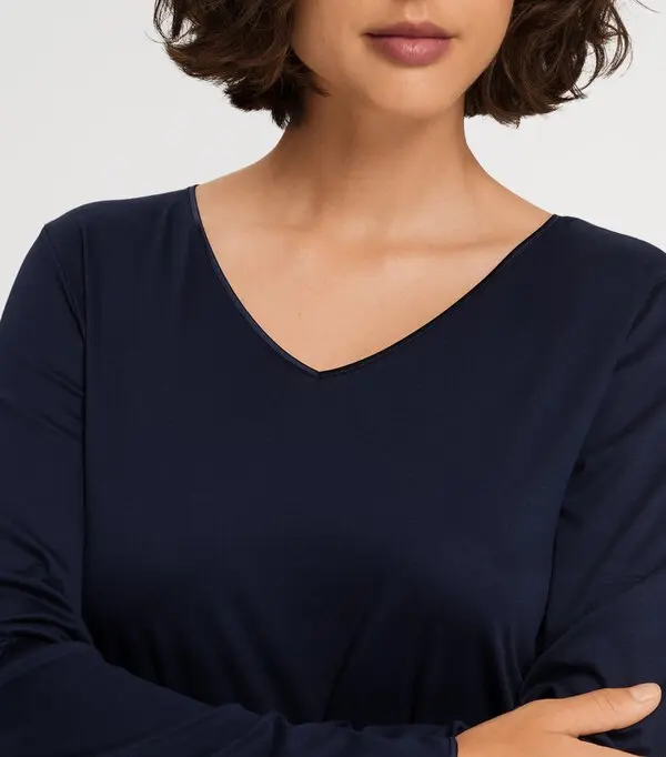 Hanro Cotton Long-sleeve Nightdress - Navy