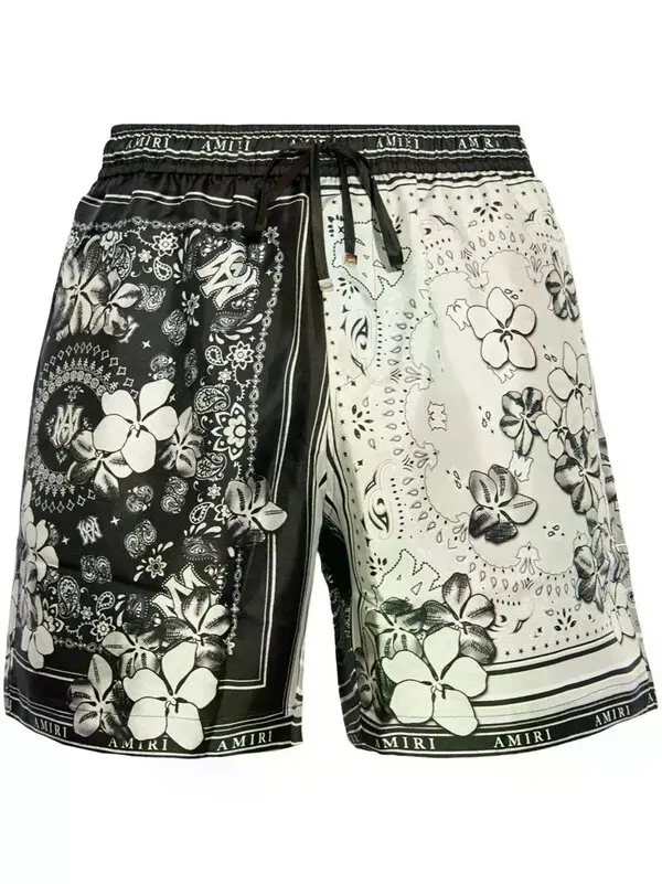 Amiri Bandana Floral Silk Shorts - Black
