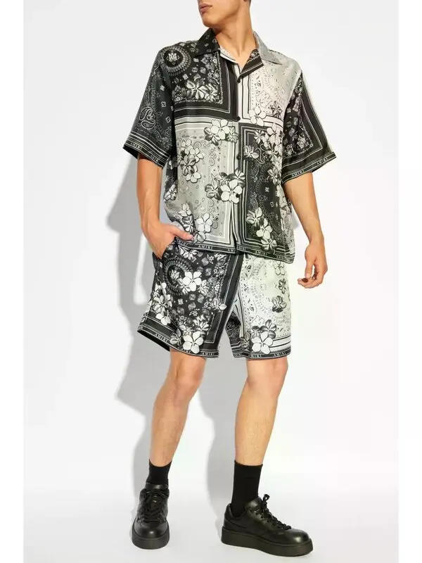 Amiri Bandana Floral Silk Shorts - Black