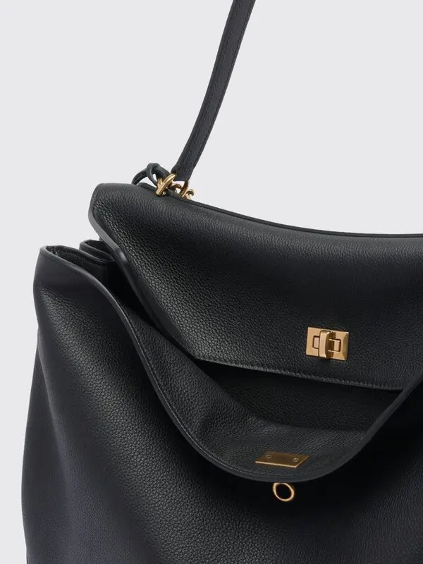Balenciaga Rodeo Large Shoulder Bag In Grained Calfskin Leather - Black