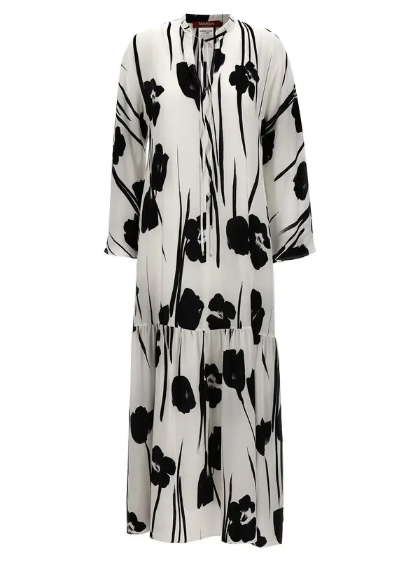 Max Mara Eles Floral Print Silk Dress - White/black