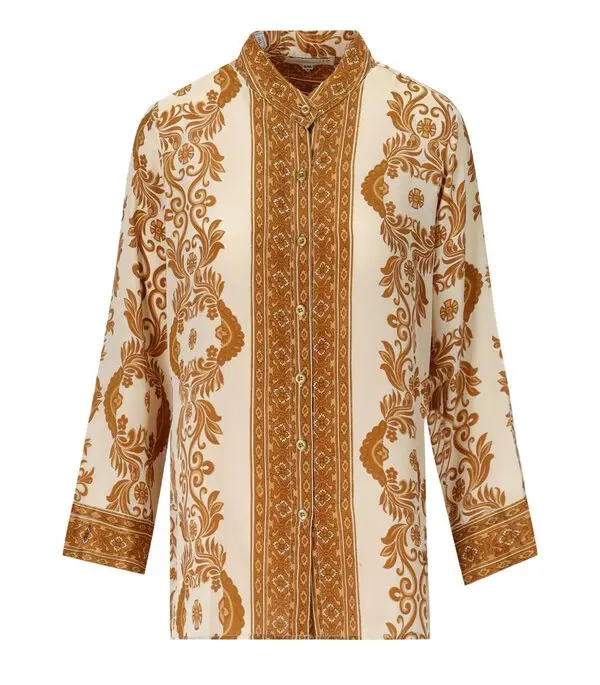 PAHIESA FORMENTERA Printed Silk Shirt - Gold