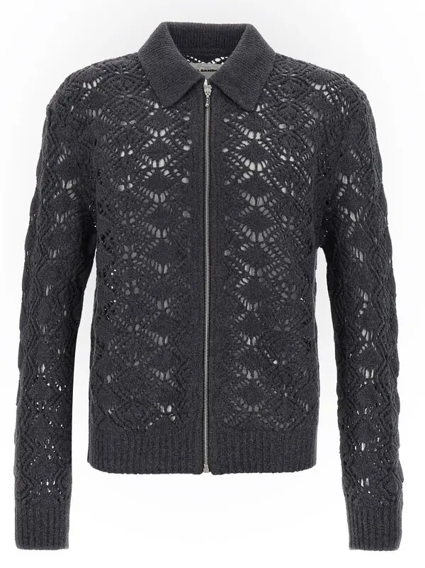 JIL SANDER Openwork Virgin Wool Cardigan - Gray