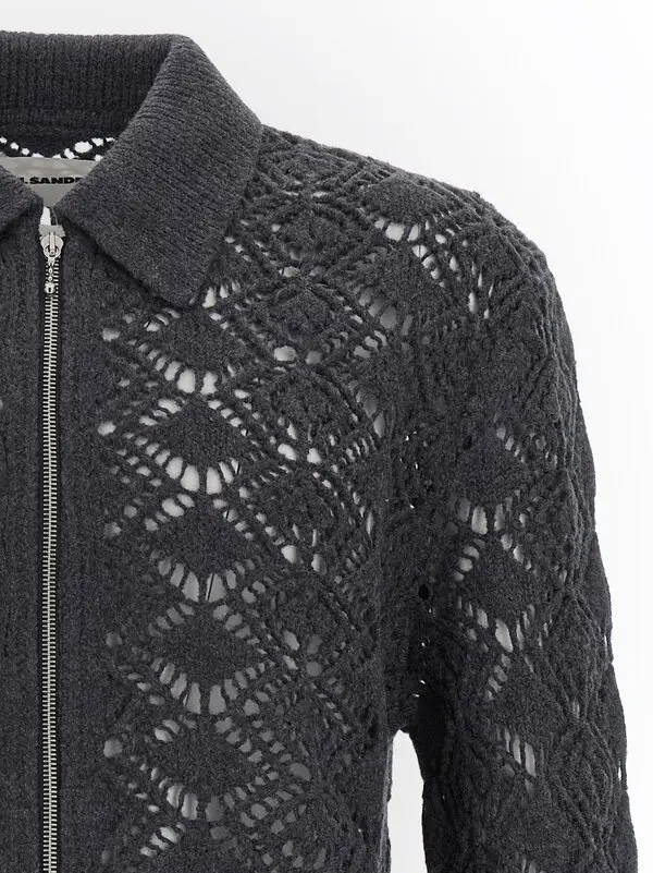 JIL SANDER Openwork Virgin Wool Cardigan - Gray