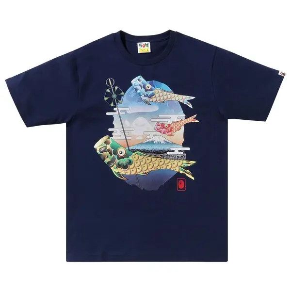 A BATHING APE Koinobori Carp Flags Ape Head Tee - Blue
