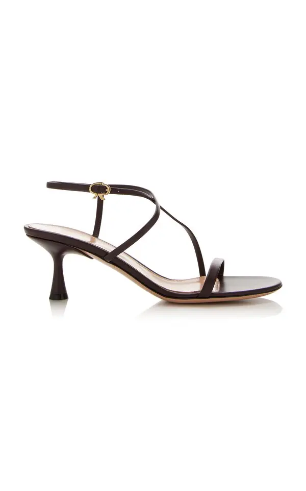 GIANVITO ROSSI Criss-cross Leather Kitten Heel Sandals - Brown