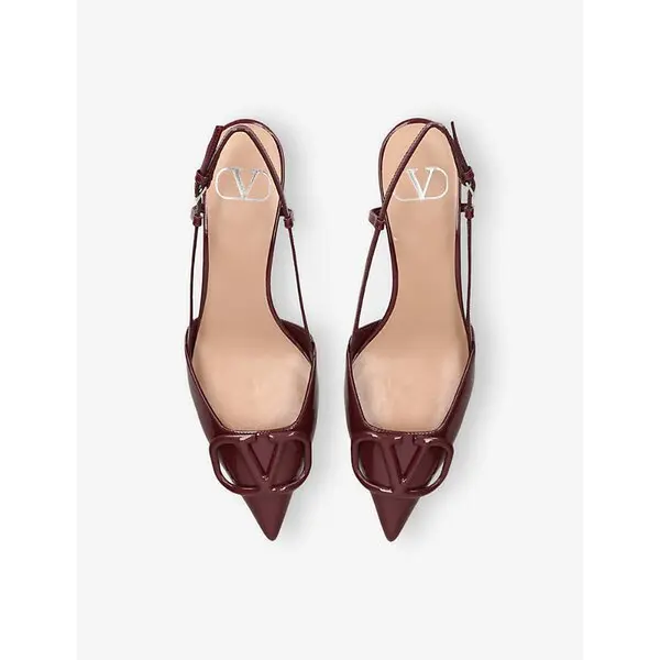Valentino Garavani Vlogo Signature 40 Patent-leather Slingback Courts - Wine