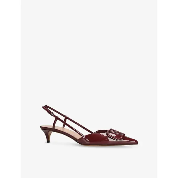 Valentino Garavani Vlogo Signature 40 Patent-leather Slingback Courts - Wine