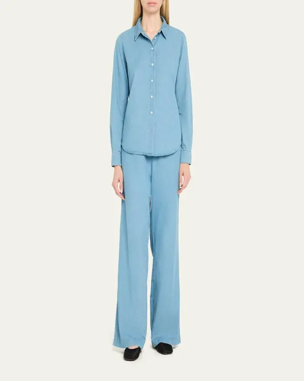 Sprwmn Chambray Fitted Button-front Shirt