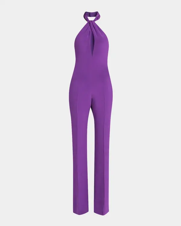 TOM FORD Silk Sable Halter Bootcut Jumpsuit - Bright Pur