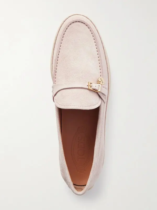 TOD'S Raffia-trimmed Suede Loafers - Pink